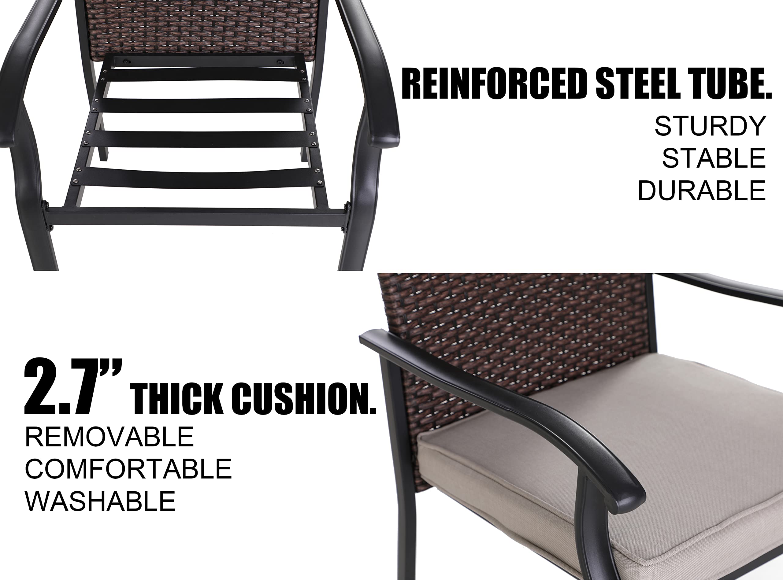 HERA'S HOUSE Rattan Patio Dining Chairs Set of 4, Outdoor Wicker Dining Chairs with Padded Removable Sponge Cushion, Brown Conversation Chairs for Poolside Lawn Garden Backyard