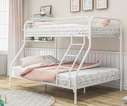 EMKK Twin Over Full Metal Bunk Bed with Ladder & Safety Guard Rails,Low Bunkbeds w/Sturdy Steel Slat Support, for Kids Teens Adults,Space Saving, No Box Spring Need
