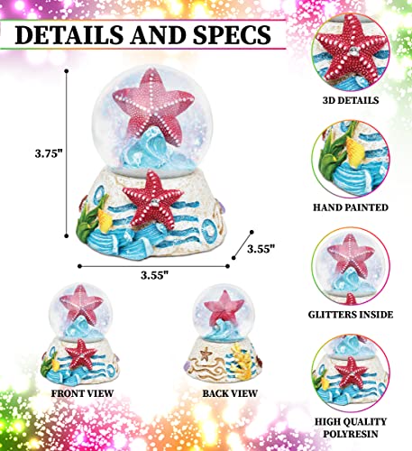 COTA Global Starfish Stone Snow Globe - Sparkly Water Globe Figurine with Sparkling Glitter, Collectible Novelty Ornament for Home Decor, for Birthdays, Christmas, and Valentine's Day