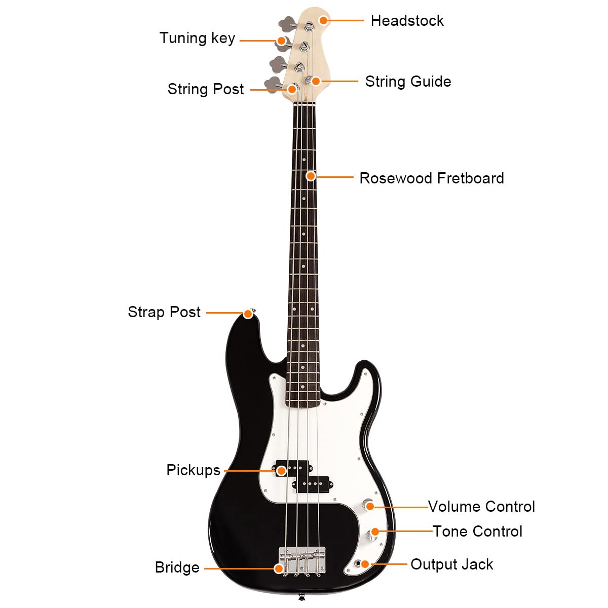 Goplus Full Size 4 String Electric Bass Guitar with Strap Guitar Bag Amp Cord (Brown Bass 4 Straps)