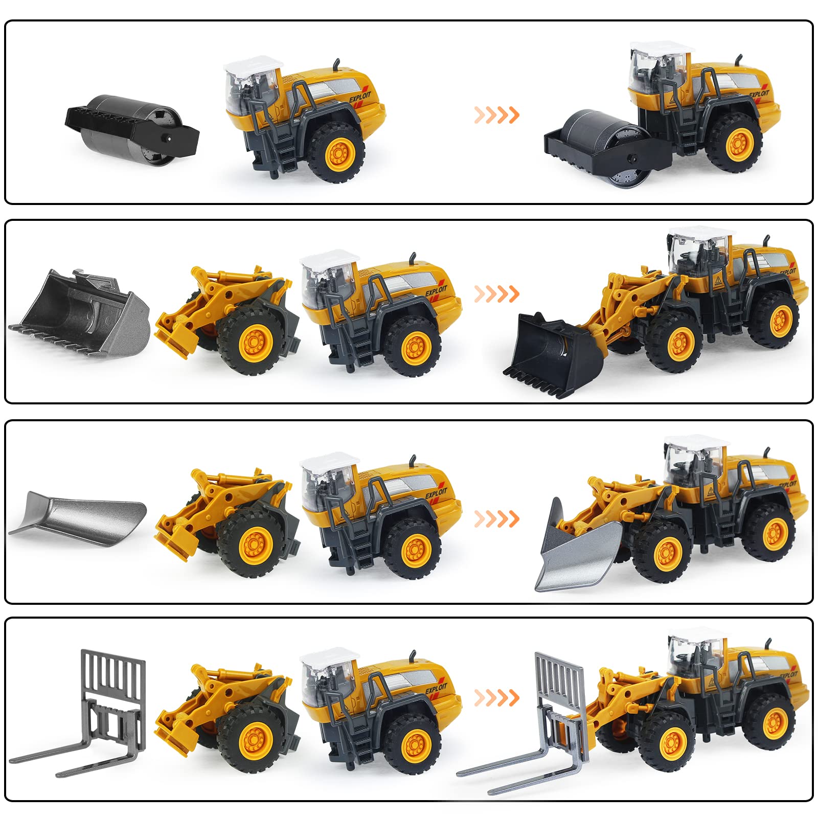 Hapavis Construction Vehicles Toys Set with Road Roller Snow Plow Forklift Bulldozer Alloy Construction Site Vehicles
