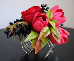 Floral Corsage Bracelet - Hammered Faux Silver - Nina Cuff