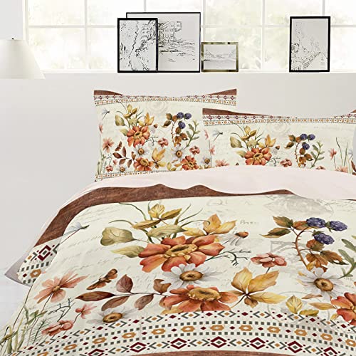 Durable Duvet Cover Set 3 Piece Bedding Sets Twin Size, Rustic Flowers Comforter Set Soft Microfiber Fill Bedding with 1 Comforter Cover, 2 Pillowcases Farmhouse Floral Fall Plants Rural Southwest