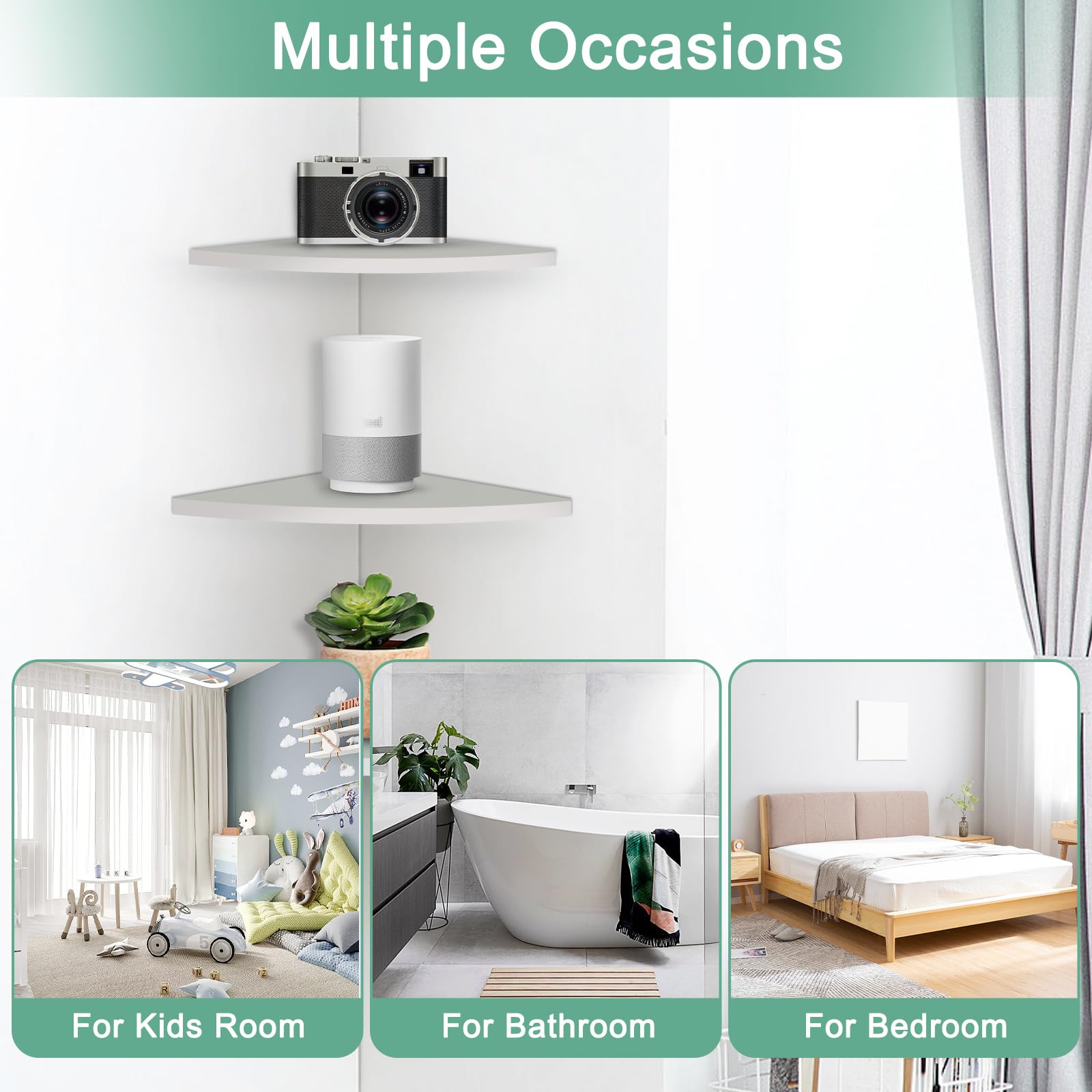 Yuehuam 3 Pack White Corner Floating Shelves Wall Mounted Corner Storage Display Shelving Floating Corner Shelf Rack for Bathroom, Bedroom, Living Room, Kitchen