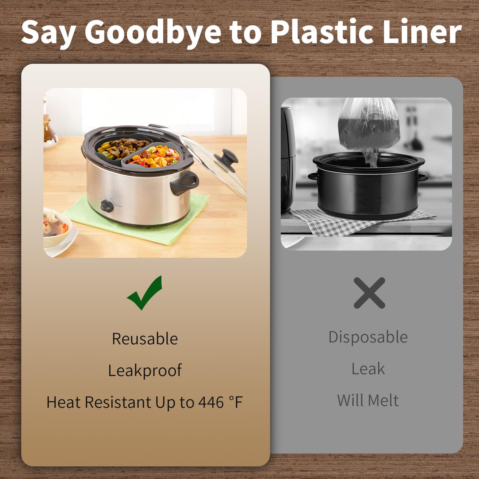 OUTXE Upgraded Slow Cooker Divider Liner fit 6 QT Crockpot, Reusable & Leakproof Silicone Crockpot Divider, Dishwasher Safe Cooking Liner for 6 Quart Pot