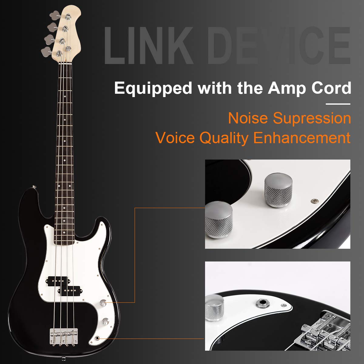 Goplus Electric Bass Guitar Full Size 4 String with Strap Guitar Bag Amp Cord (Black Bass 4 Straps)