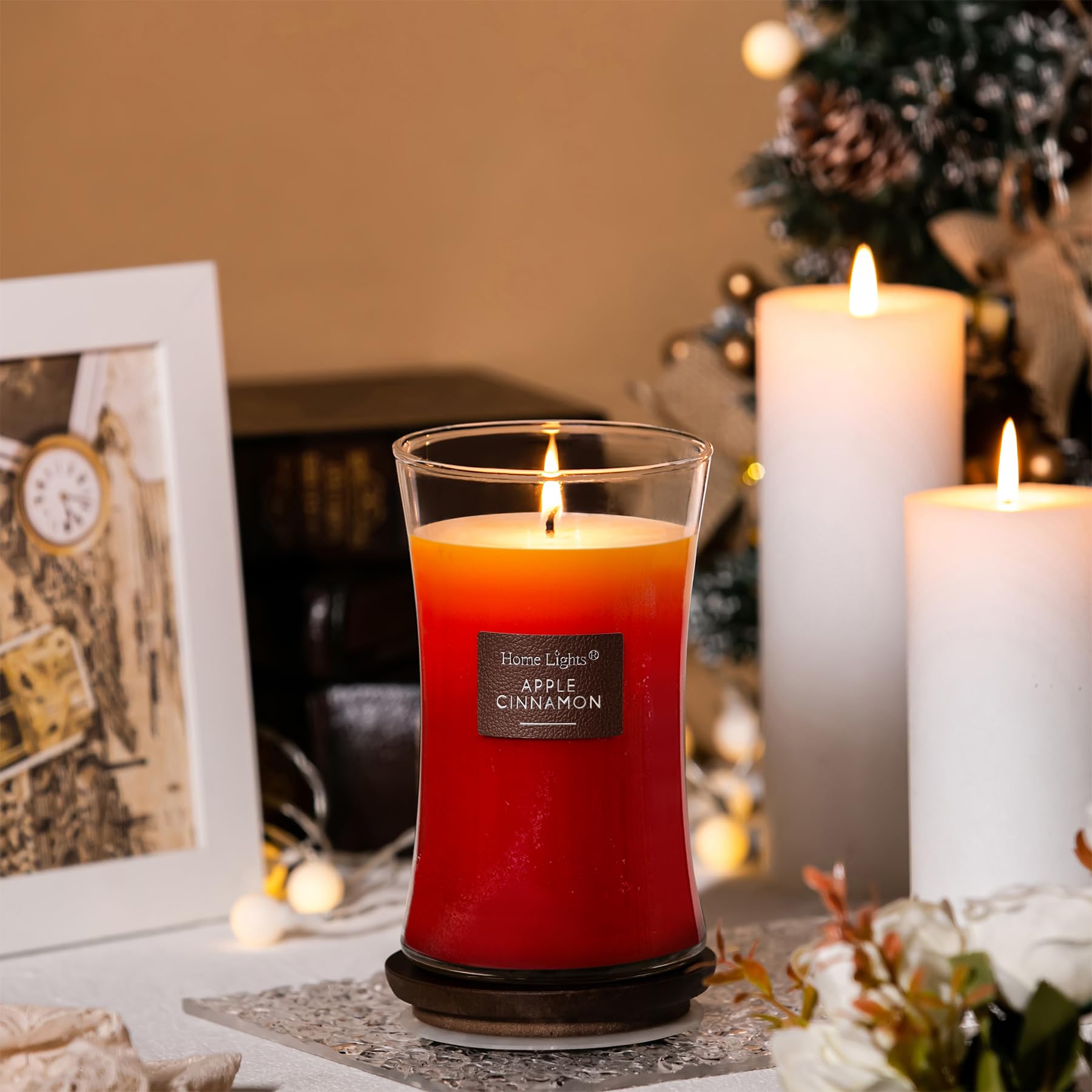HomeLights 3-Layer Highly Scented Candles - Midnight Lights, Hourglass Large Jar Candles for Home - Burns Up to 45 Hours, Natural Soy Wax, Wooden Lid, 11.3 OZ