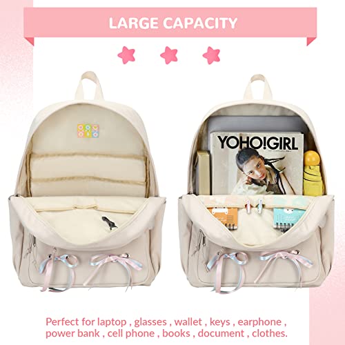 El-fmly Lightweigt School Bookbag Travel Backpack Daypack with Cute Ribbon for Teen Girls Students (Purple)