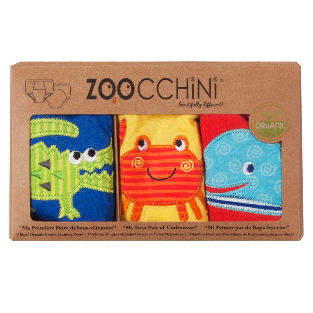 ZOOCCHINI 100% Organic Cotton Potty Training Pant Sets – Boys Ocean Friends, 3-Piece Set, 3-4 Years, Extra Absorbent, Girls and Boys Underwear for Toddlers