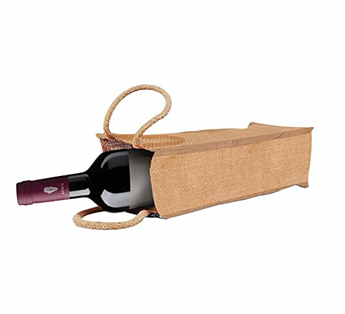 BANNER BUZZ MAKE IT VISIBLE BannerBuzz Jute Wine Bag Made of 100% Biodegradable Jute Material (4β W X 15β H X 4β B, Natural Brown Color)