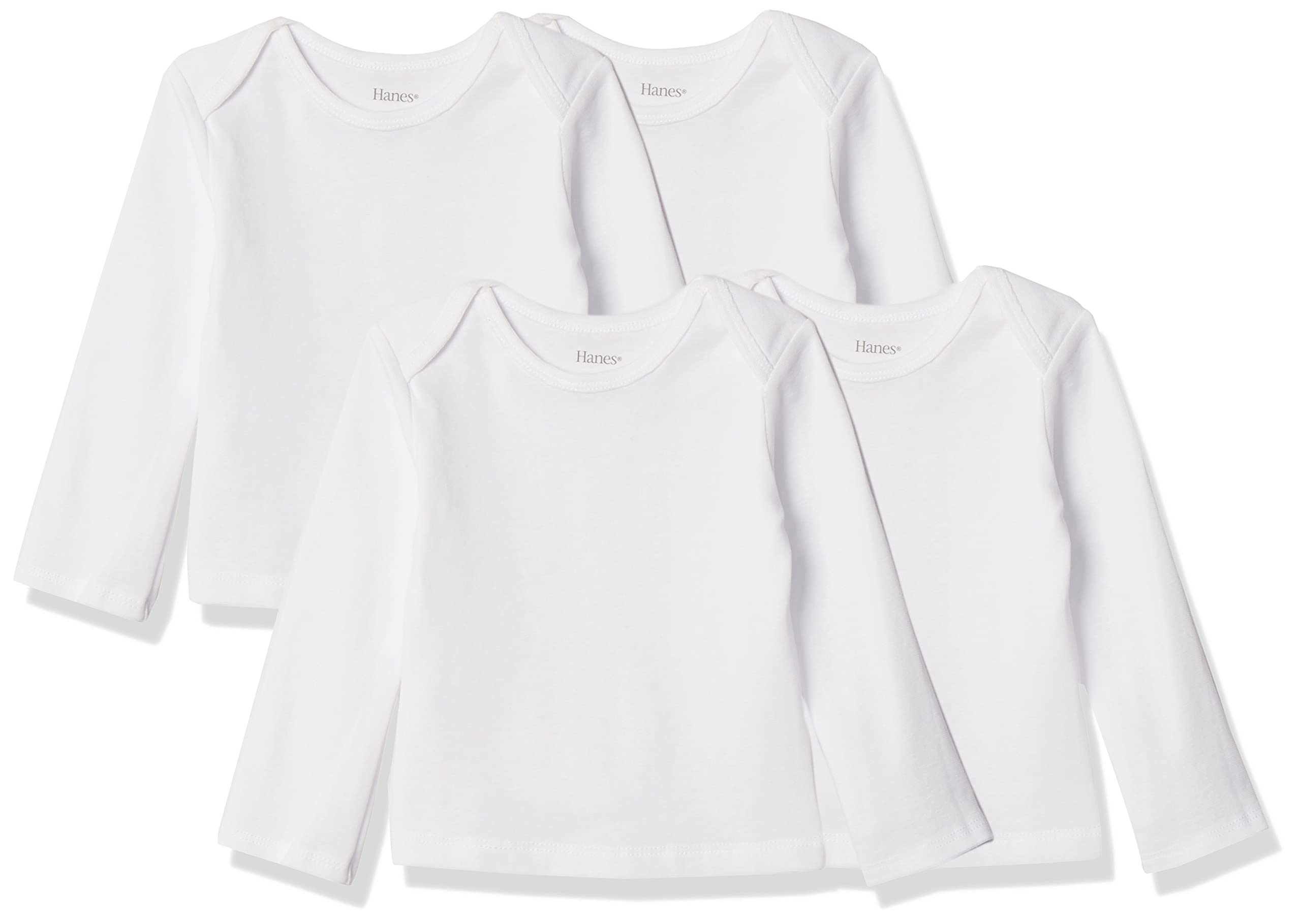 Hanes Kids Long-Sleeve Undershirt, Flexy Soft Knit Expandable Shoulder Pullover for Babies & Toddlers, 4-Pack, Diamond White, 18-24 Months