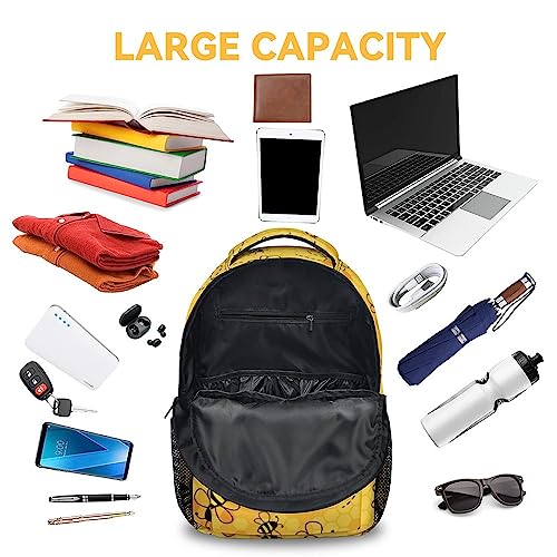 CUSPCOD Bee Backpack for Girls Boys, 16 Inch Yellow Backpacks for School, Cute, Adjustable Straps, Durable, Lightweight, Large Capacity Bookbag for Kids