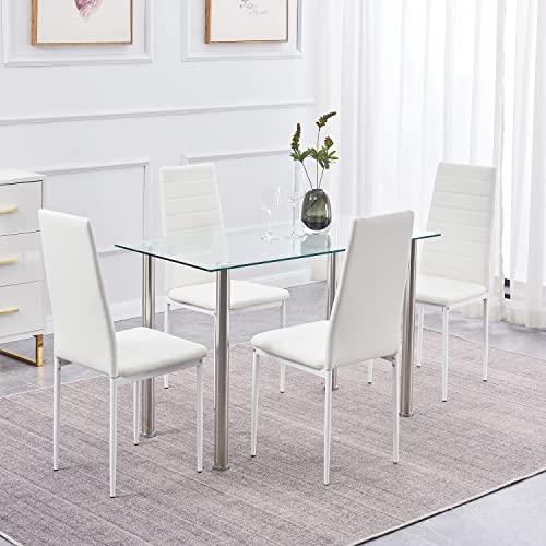 Clear Glass Dining Table 45.3" * 23.6" * 29.5", Rectangular Kitchen Table with Tempered Glass Tabletop and Chrome Legs, Clear Glass Kitchen Table for Restaurant, Apartment and Small Space