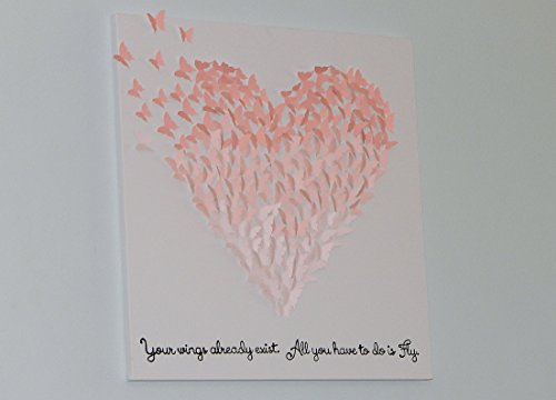 Hand-made 3D Butterflies - Ombre Butterfly Heart Art with Quote! Customizable! 24 x 24