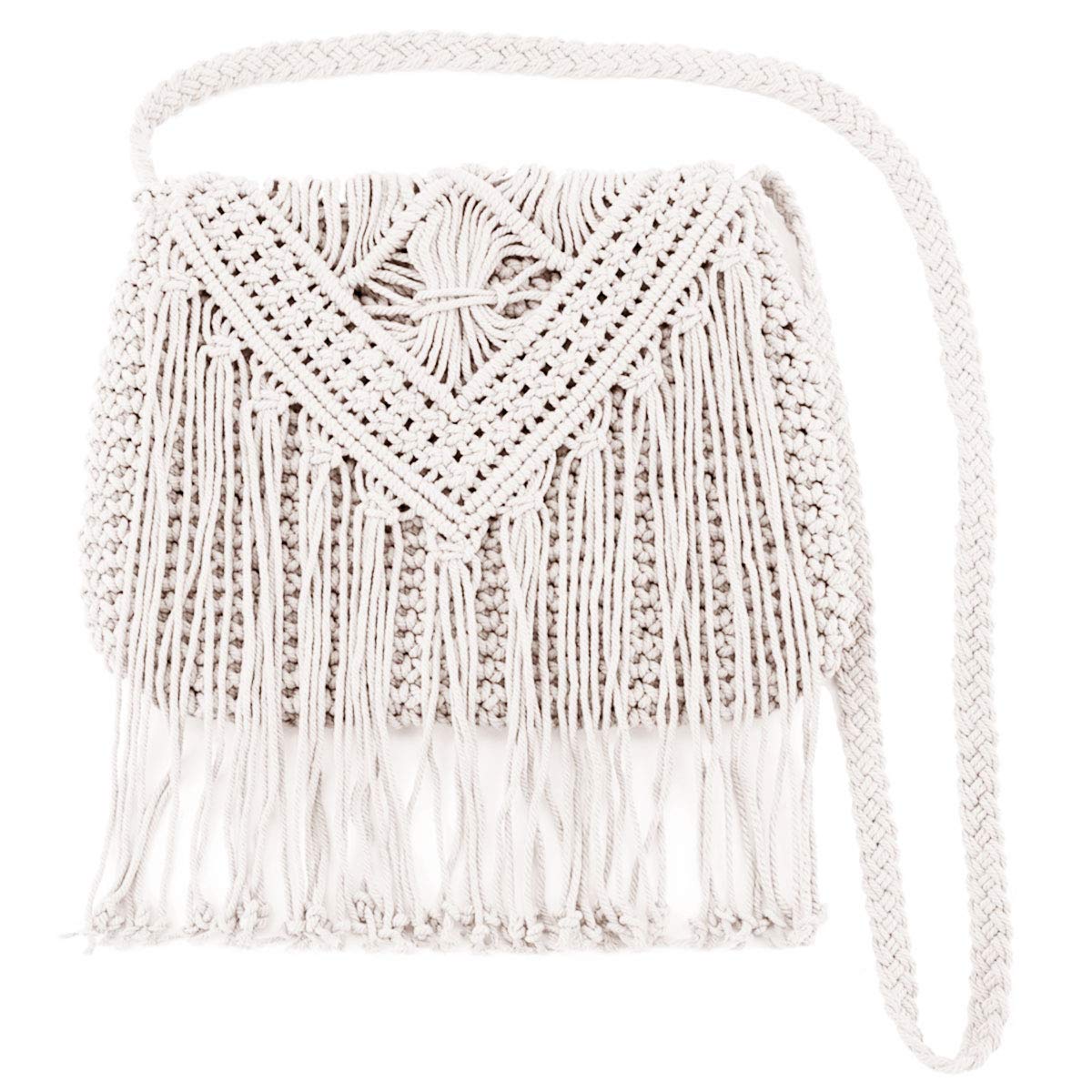 DIGOGO Womens Cotton Crochet Fringe Crossbody Shoulder Bag Bohemian Summer Beach Purse Handwoven Straw Bag