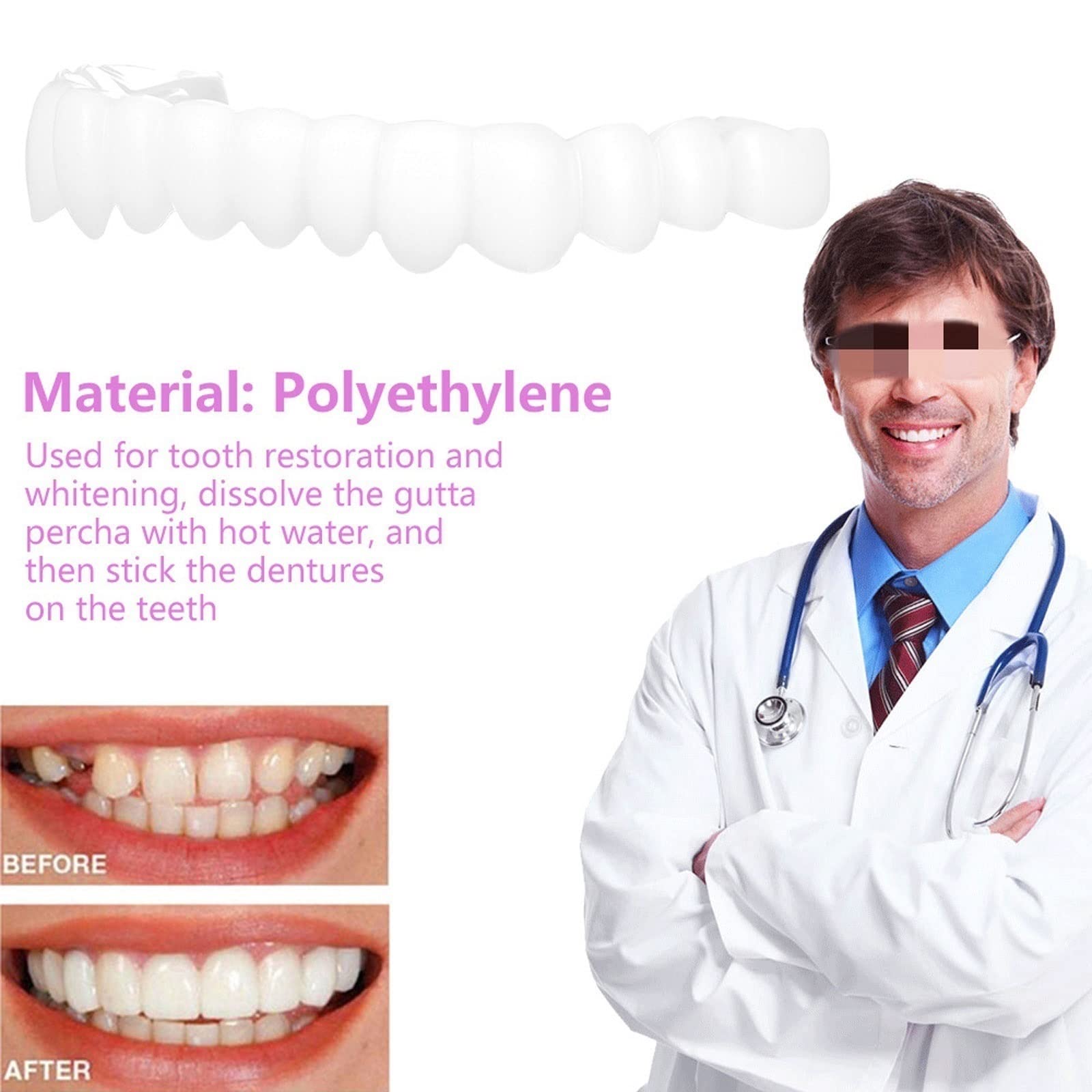 BEGUT 2 PCS Fake Teeth - for Women and Men, Dental Veneers for Temporary Tooth Repair Upper and Lower Jaw, Nature and Comfortable, Protect Your Teeth
