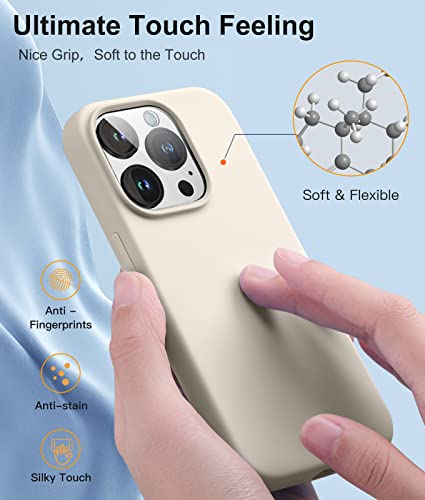 Cousper [5 in 1 Compatible with iPhone 14 Pro Max Case, with 2 Pack Screen Protector + 2 Pack Camera Lens Protector, Silicone Shock-Proof Phone Case [Anti-Scratch Microfiber Lining], White Stone