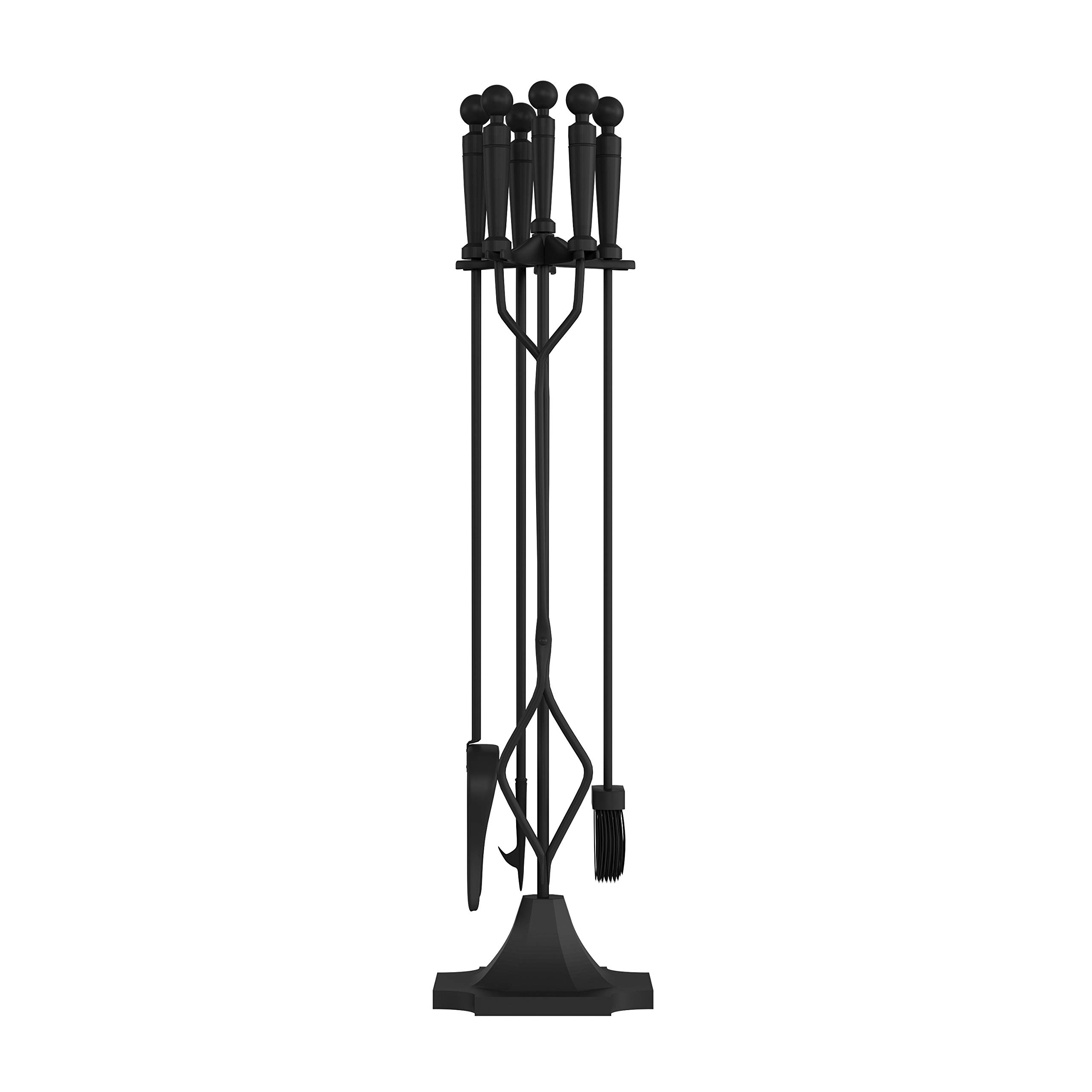 Lavish Home 5-Piece Fireplace Tools Set - Essential Heavy-Duty Accessories for Fireplaces - Includes Tongs, Shovel, Broom, Poker, and Stand