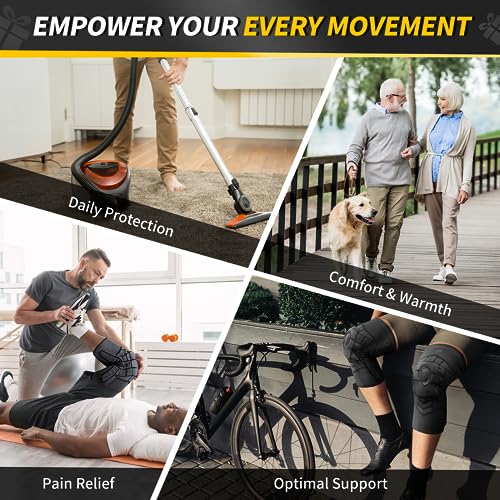 CAMBIVO 2 Pack Knee Braces for Knee Pain Women & Men, Knee Compression Sleeve with Side Stabilizers & Patella Gel Pad, Knee Support for Running, Hiking, Meniscus Tear, Arthritis, ACL, Joint Pain Relief(NS13,Black,Large)