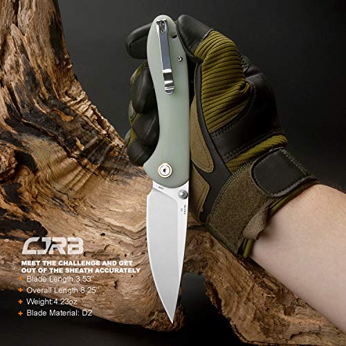 CJRB Folding Knife Feldspar Pocket Stonewash D2 Steel Blade G10 Tactical Handle EDC Knife Green-Large (J1912)