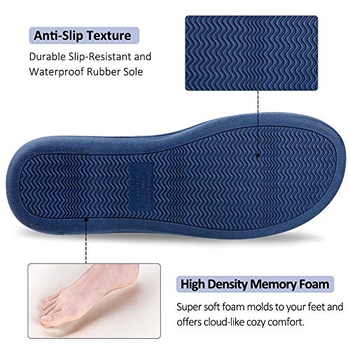 DL Women's Open Toe Cross Band Slippers, Memory Foam Slip on Home Slippers for Women with Indoor Outdoor Arch Support Rubber Sole, Navy, 7-8