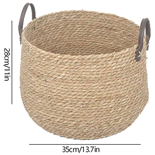 Handmade Rattan Basket Laundry Diaper Toy Storage Basket (Size : Small) (Large)