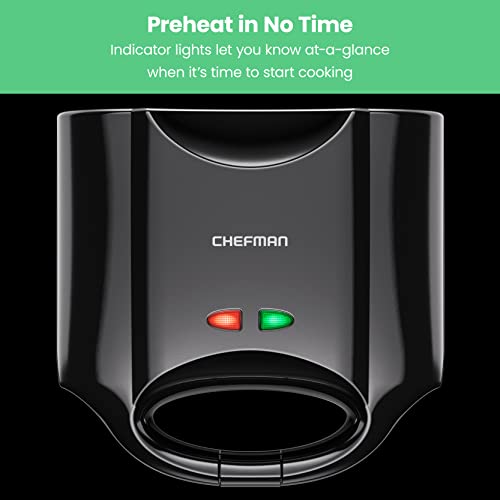 Chefman Portable Sandwich Maker, Compact, Nonstick, Electric Omelet Maker, Panini Press, Pocket Sandwich Press, and Quesadilla Maker, with Indicator Lights, Locking Lid, and Cord Storage