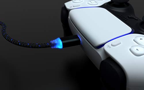 Foamy Lizard 10FT Split PS5 Controller Charger Cable, LED Fast Charging Braided Nylon Replacement Cord, Dual USB C for Switch, Playstation 5 Dualsense, Xbox Series X/S, Accessories (C to C, Blue LED)