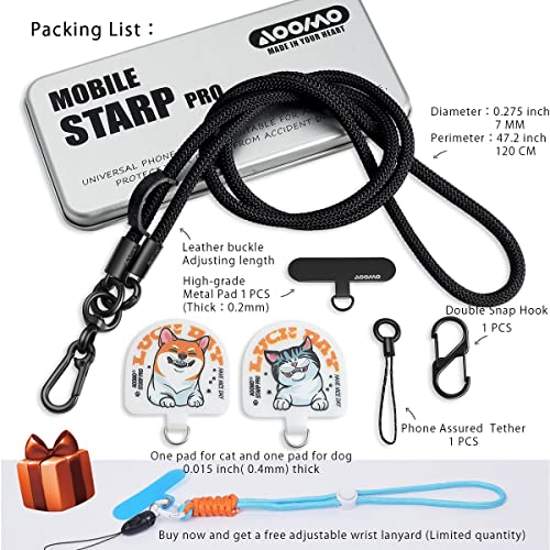 Cell Phone Lanyard, Universal Adjustable Detachable Nylon Crossbody Lanyard,Necklace Lanyard & Wrist Strap with Phone Patch for All Smartphones-7mm Thick (Black, 120cm)