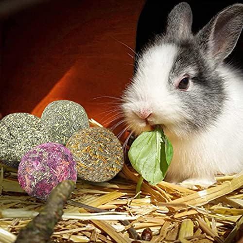 Hamiledyi Rabbit Chew Toys,Timothy Hay Ball Natural Flower Flavored Bunny Chew Treats Molar Snacks for Guinea Pig Chinchilla Gerbil Squirrel Teeth Grinding(34 Pcs)