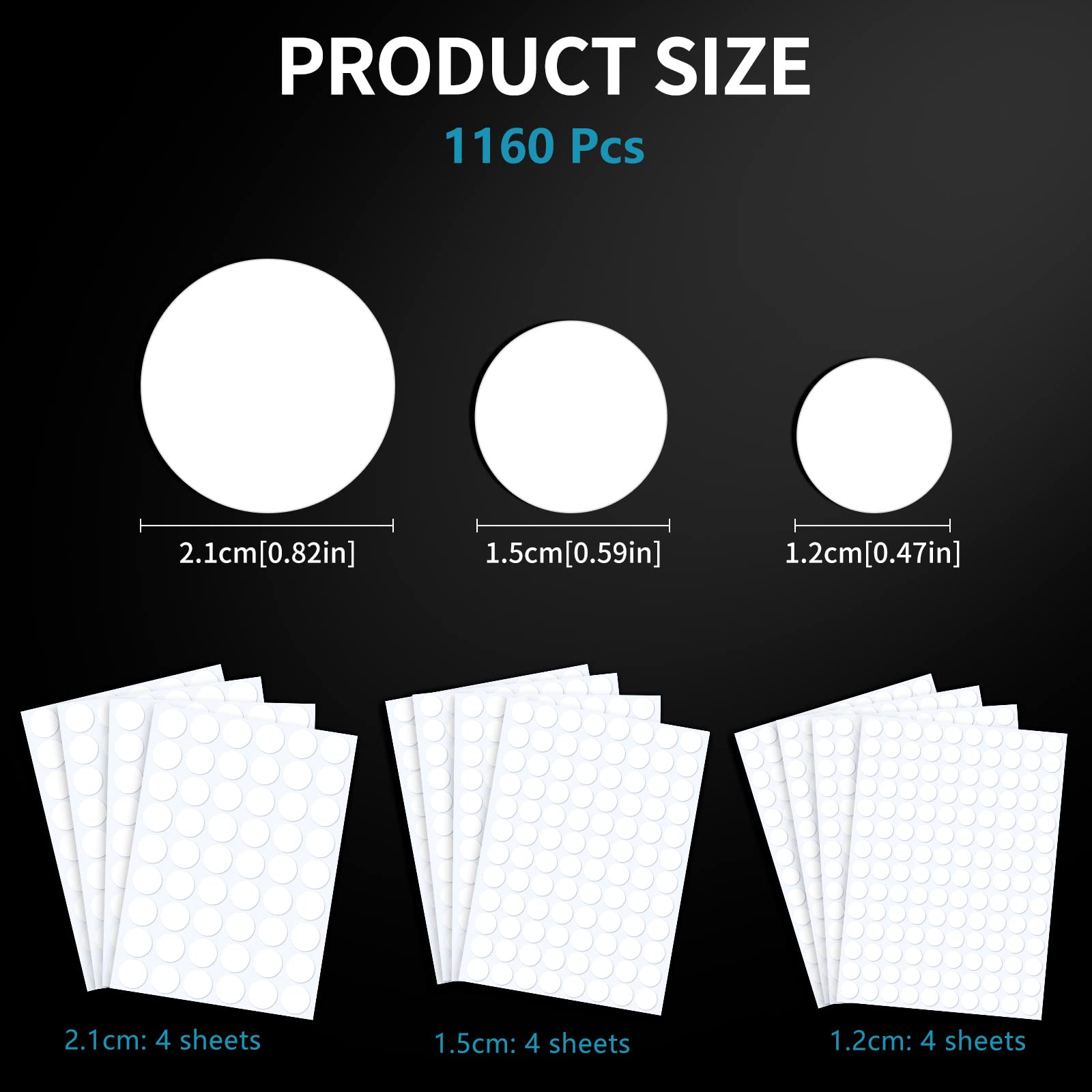 Bekecidi 12 Sheets 1160pcs Screw Hole Stickers, 3 in 1 Self-Adhesive Screw Hole Stickers Plastic Screw Cap Covers Sticker for Wood Cabinets Furniture Screws White