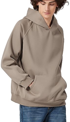 FLYCHEN Men's Solid Color Loose Hoodie Hip Hop Couples Long Sleeve Unisex Sweatshirt Khaki XL