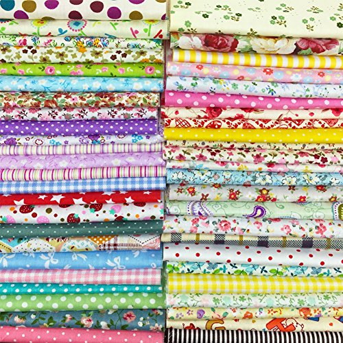 flic-flac 50pcs 10 x 10 inches (25cmx25cm) Cotton Fabric Squares Quilting Sewing Floral Precut Fabric Square Sheets for Craft Patchwork (50pcs 25cm*25cm)