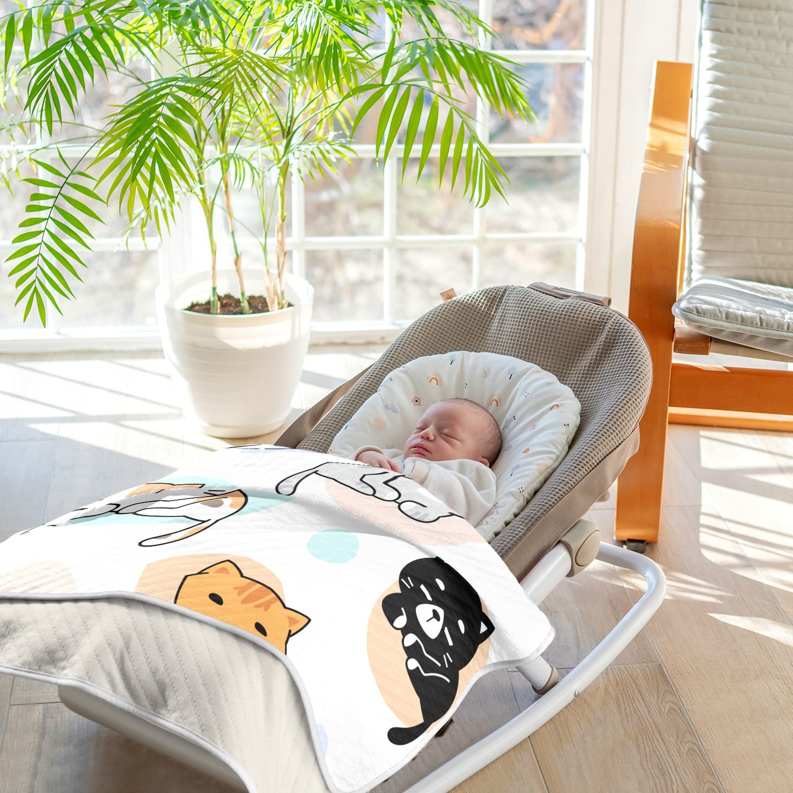 Baby Blankets Cute Cats Cotton Double Layer Soft Pram Blankets Girls Boys