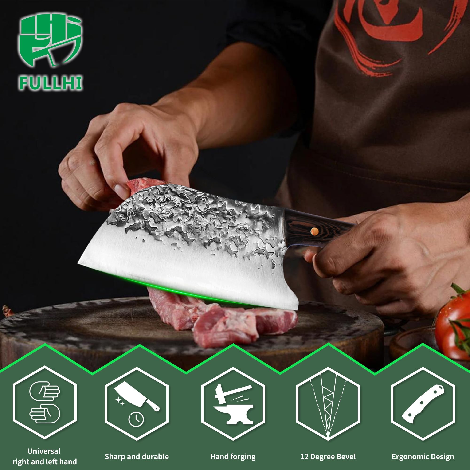 FULLHI 15pcs Portable Butcher Knife Set with Carving Meat Fork Kitchen Knife Set with Bag High Carbon Steel Chef's Knife Fish Knife For Kitchen, Camping, BBQ