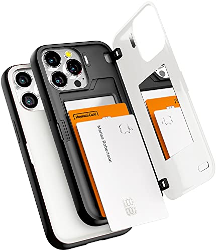 GOOSPERY Magnetic Door Bumper Compatible with iPhone 13 Pro Case, Card Holder Wallet Case, Easy Magnet Auto Closing Protective Dual Layer Sturdy Phone Back Cover - White