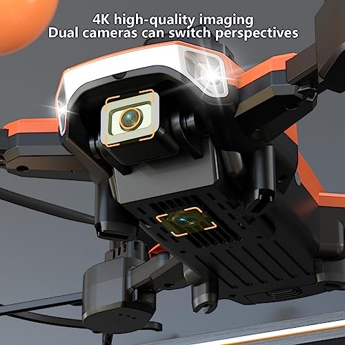 Folding Dual 4k Hd Aerial Drone, Fpv Camera Remote Control Toy For Boys Girls, Obstacle Avoidance Optical Flow Positioning Remote Control Quadcopter, Headless Mode, One Button Start Speed Control (Orange)