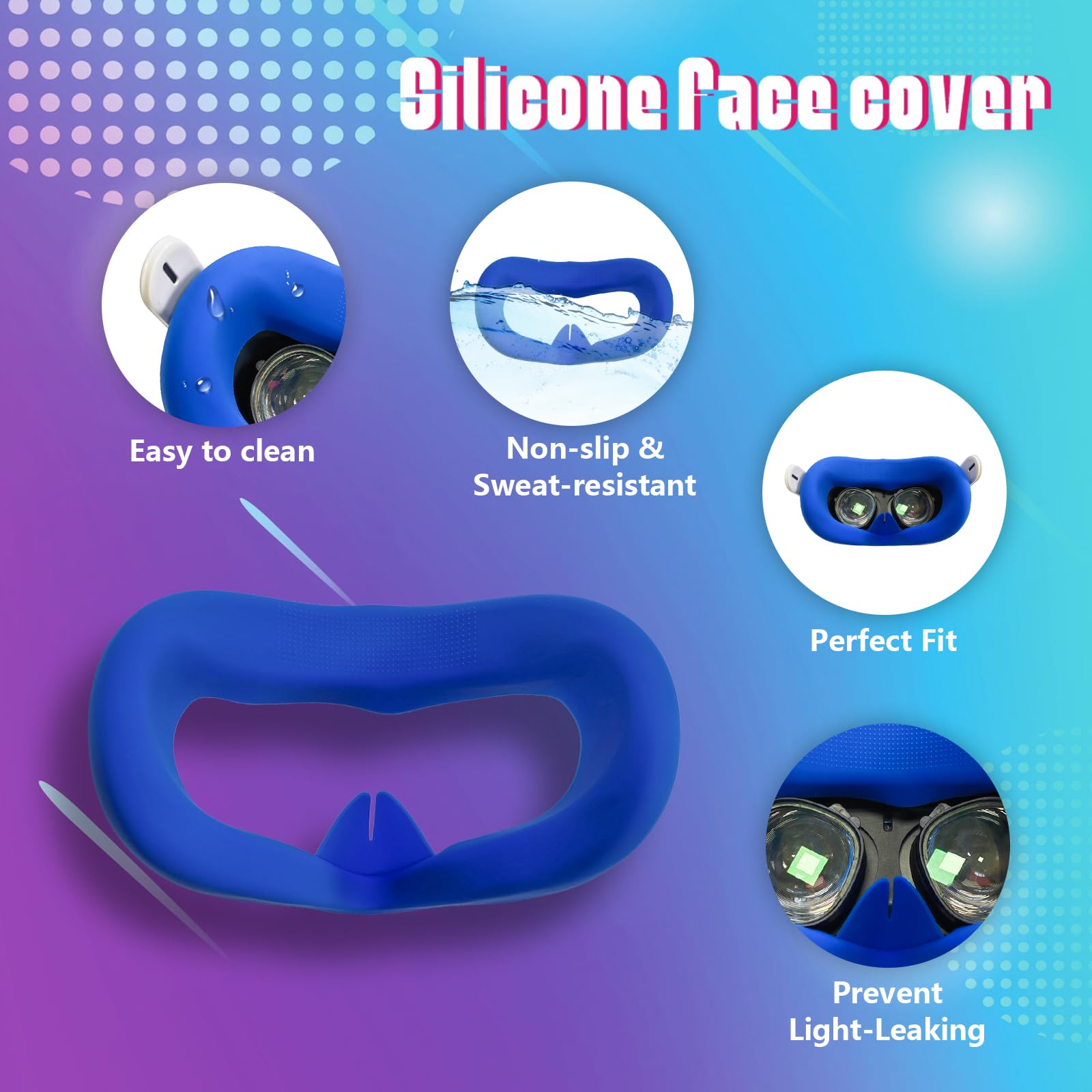 LEABBY 2Pcs VR Silicone Face Cover for Oculus Quest 2,Light-Thin VR Face Pads,Waterproof Anti-Dirty Replacement Facial Cushion VR Pads Accessories (2Pcs/Red+Blue)