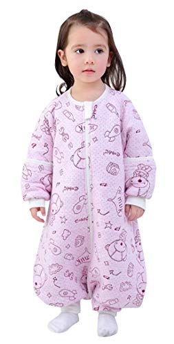 Happy Cherry Baby Romper Bag with Feet Detachable Sleeves Cotton Warm Autumn Wearable Blanket for Girls Pink 1-3 Years