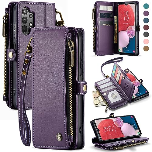 Defencase Galaxy A32 5G Case, RFID Blocking Samsung Galaxy A32 5G Case Wallet for Women and Men with Card Holder, Zipper Magnetic Flip PU Leather Protective Samsung Galaxy A32 5G Phone Case, Purple