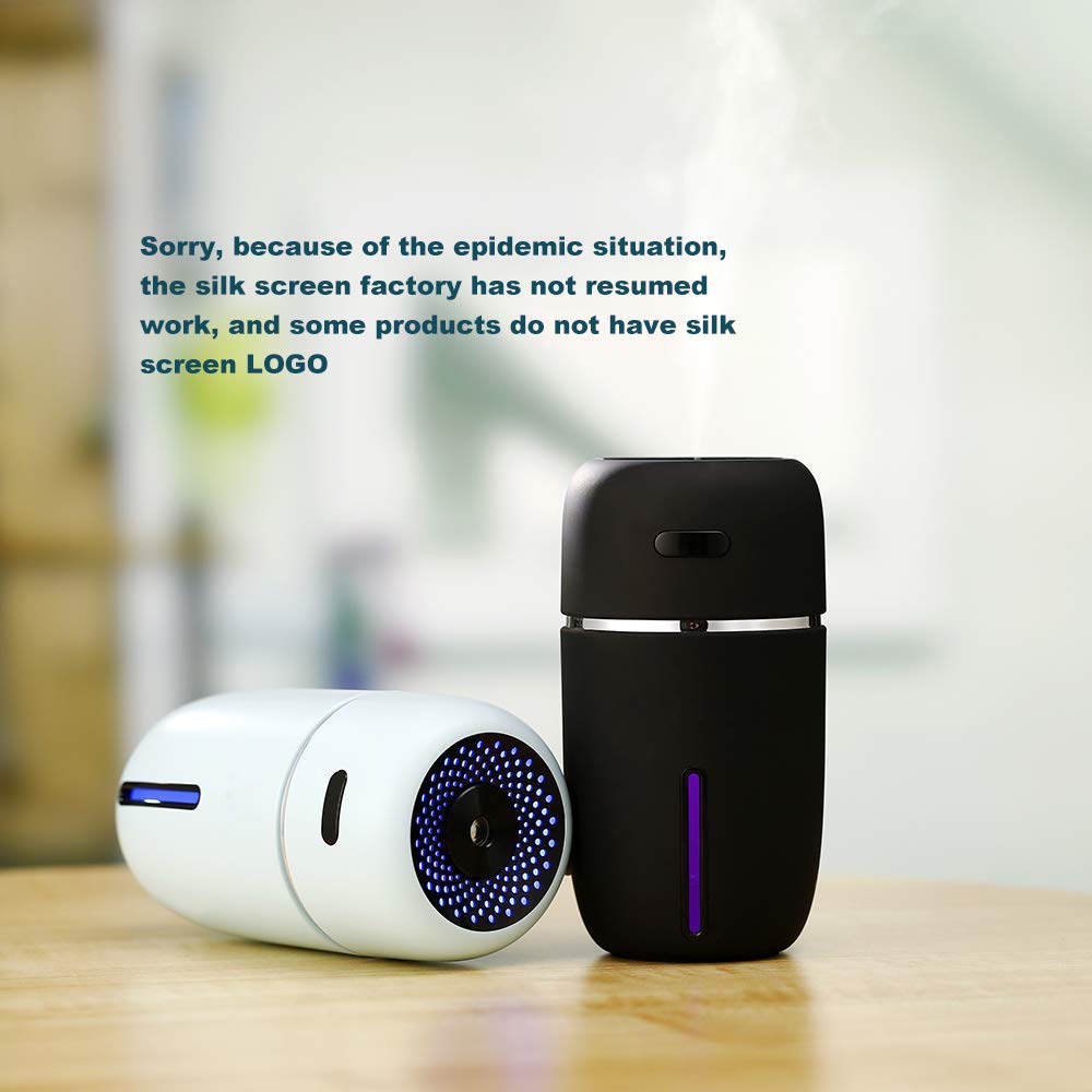 Epoch Making USB Car Humidifier, 200 Milliliter Mini Portable Humidifiers Air Purifier with 7 Colors LED Night Light, Quiet Operation, Adjustable Mist Modes for Travel Home Baby Office Car (Black)