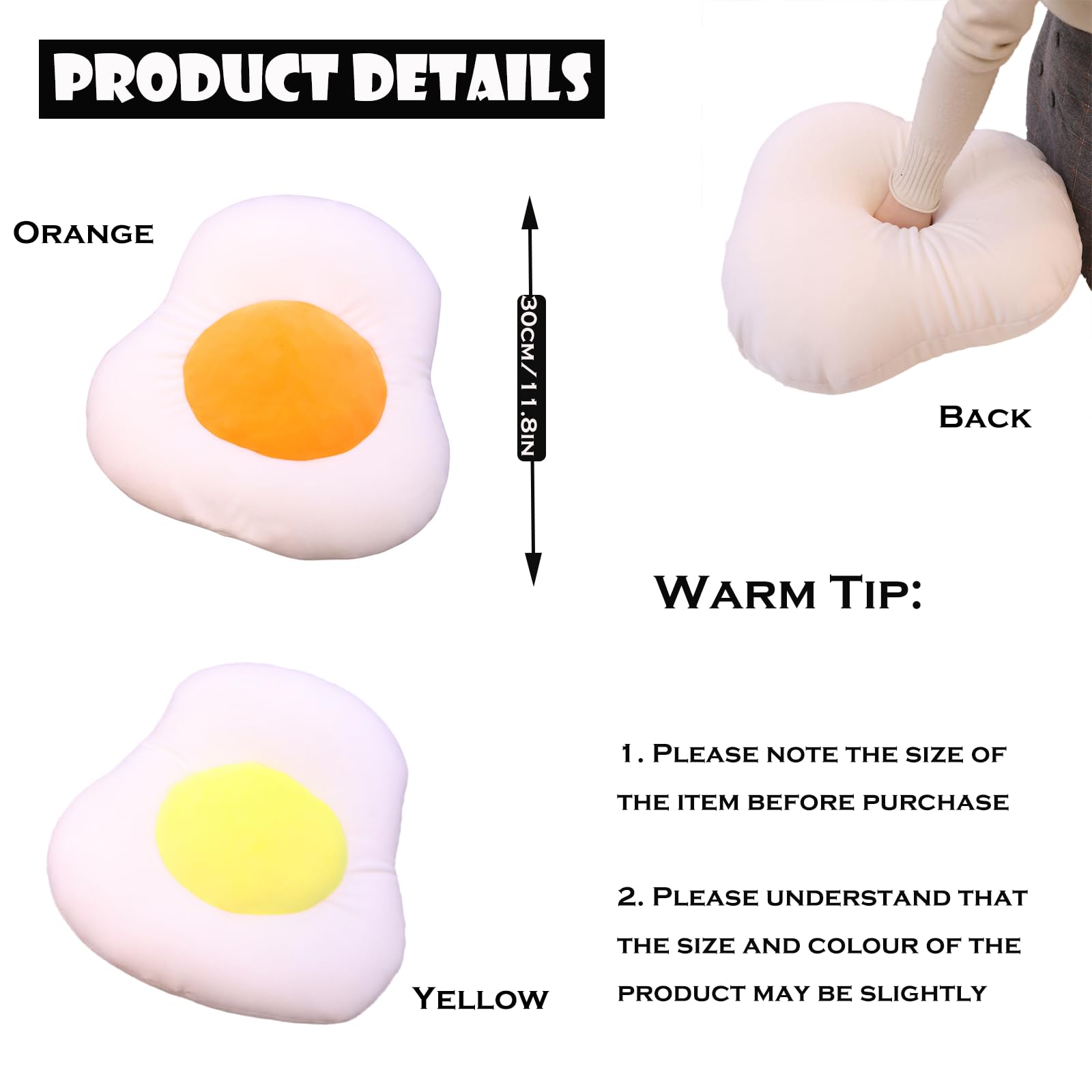 CHELEI2019 11.8" Egg Stuffed Animal Cute Yellow Egg Shape Cushion Plush Pillow Gifts for Kids
