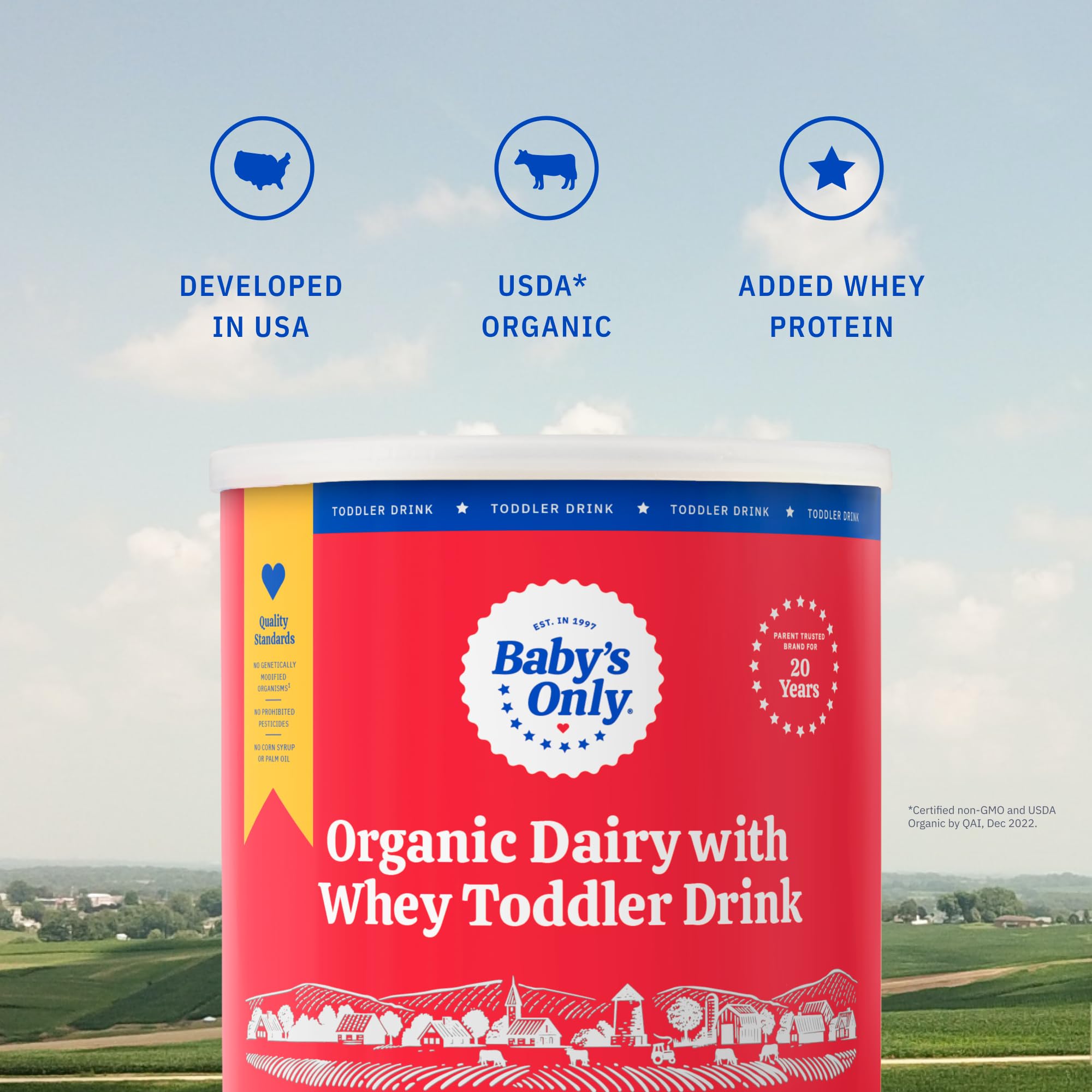 Baby's Only Organic Dairy with Whey Toddler Drink, Milk Powder with Extra Whey Protein, Iron, Vitamin D, Toddlers 12 Months Old and Up, Organic Toddler Drink, Easy to Digest, 12.7 oz, 6 Pack