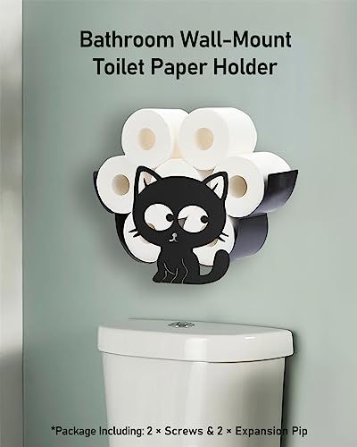 Cute Cat Toilet Paper Holder, Cute Farmhouse Wall-Mount Toilet Paper Rack for 8 Rolls, Metal Wall Art Bathroom Decorative