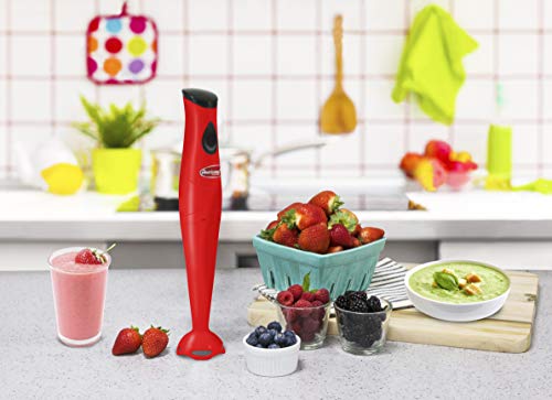 Elite Gourmet EHB-2425R Electric Immersion, Mixer, Chopper, 1-Touch Control Hand Blender, 150 Watts, Red