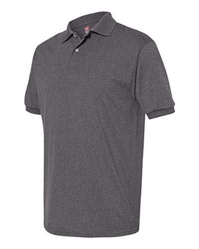 Hanes Men's Cotton-Blend EcoSmart Jersey Polo Charcoal Heather