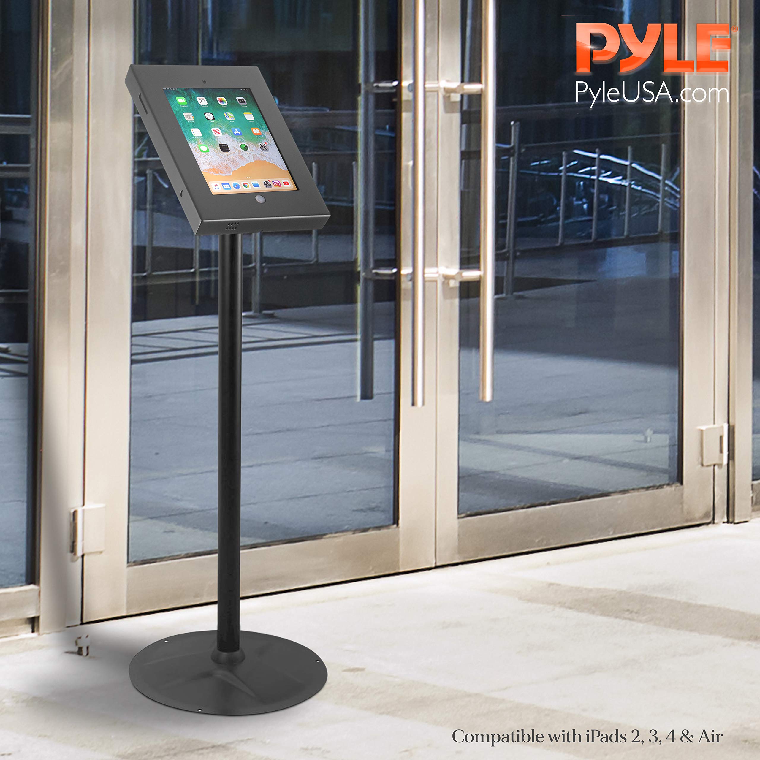 Pyle Anti-Theft Tablet Security Stand Kiosk - Heavy Duty Aluminum Metal Floor Standing Mount Tablet Case Holder Display w/ 37.80 Inch Pole Height, Designed for iPad 2 3 4 Air Tablets -PSPADLK45 Black