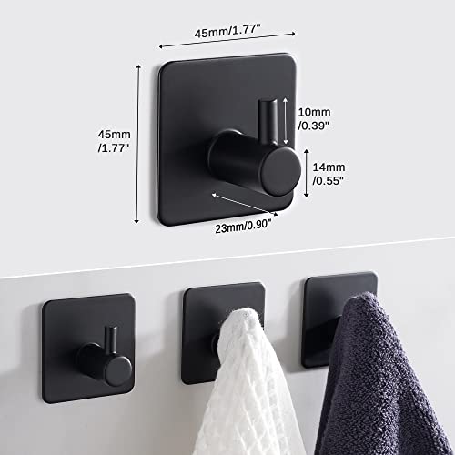 Eowihor Self Adhesive Hooks, Robe Hook, Black Towel Hook, Heavy Duty Wall Hook Waterproof Stainless Steel, Ideal for Bathroom and Bedroom 4-Packsā¦