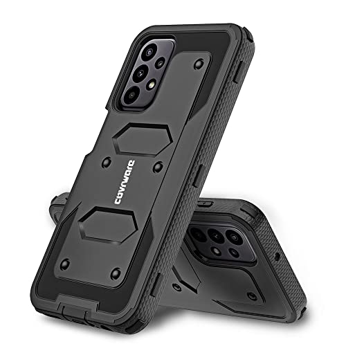 Covrware for Samsung Galaxy A23 5G / A23 (4G) Aegis Series case, Full-Body Rugged Dual-Layer Shockproof Protective Swivel Belt-Clip Holster Cover with Built-in Screen Protector, Kickstand, Black