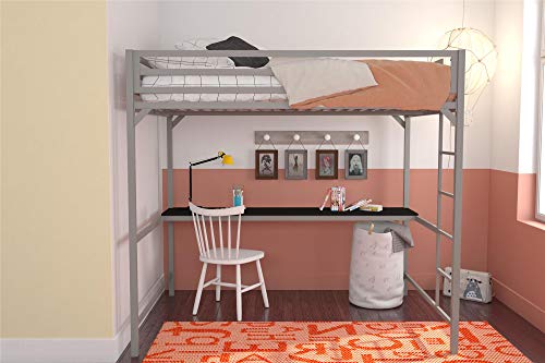 DHP Miles Metal Full Loft Bed with Desk, Silver
